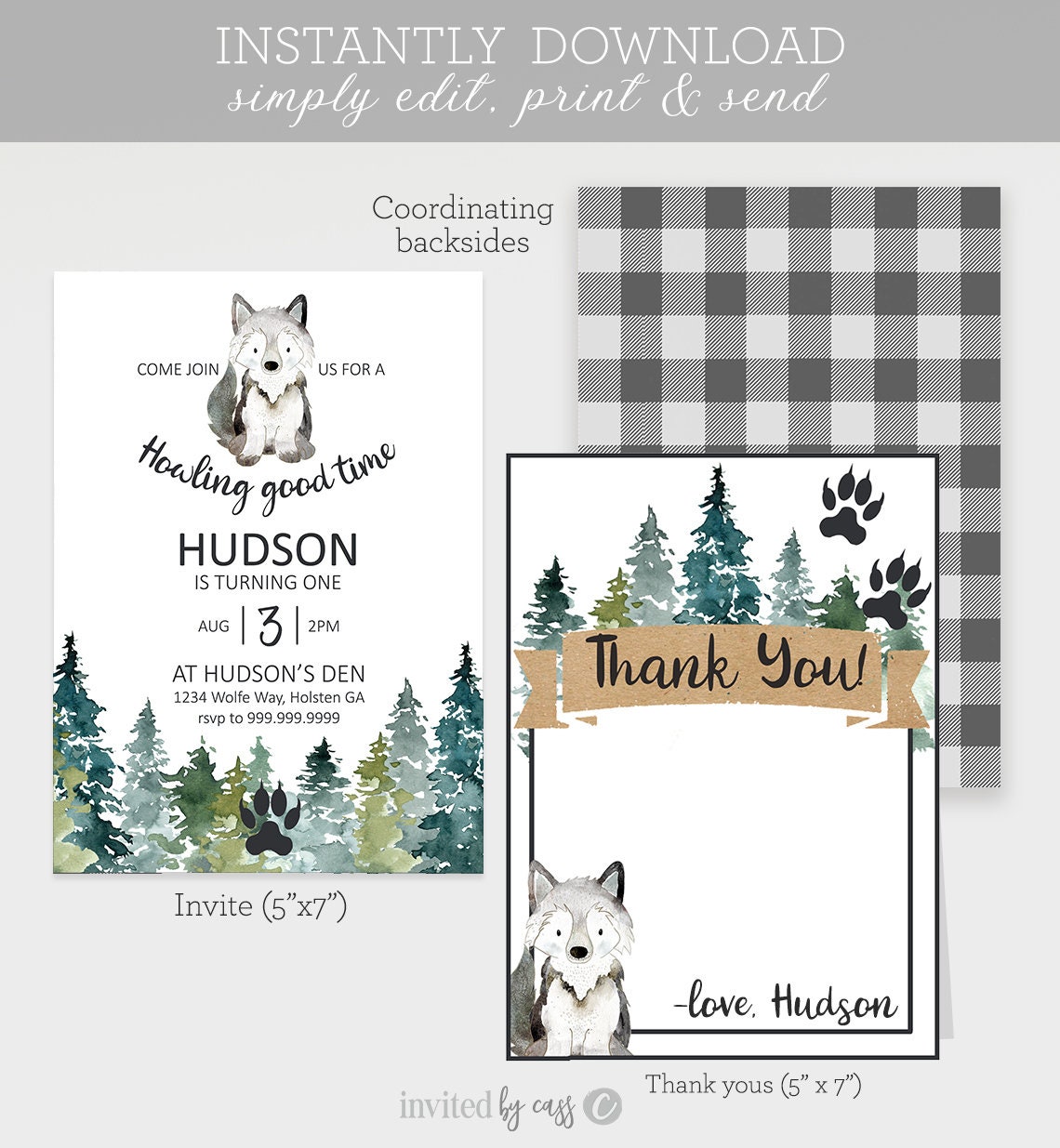 Wolf Party Invitations First Birthday Second Third - Etsy