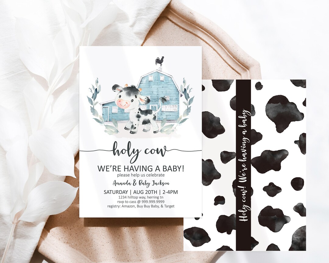 Holy Cow We're Having a Baby, Baby Blue Barn Shower Invitation, Farm ...