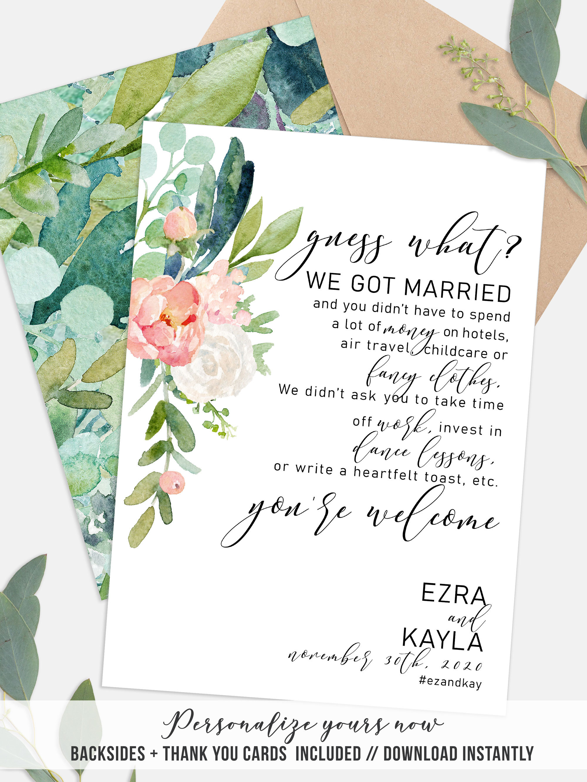 We Eloped Funny Elopement Announcement Template Wedding - Etsy