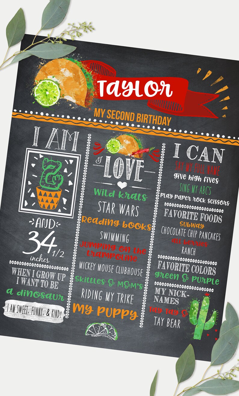 Taco Twosday ("two"sday 2 ) Birthday Sign - Chalkboard Orange and Green ...