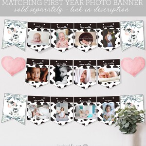 EDITABLE Welcome Sign, Holy Cow I'm One, Pink Farm Cow Girl Birthday ...