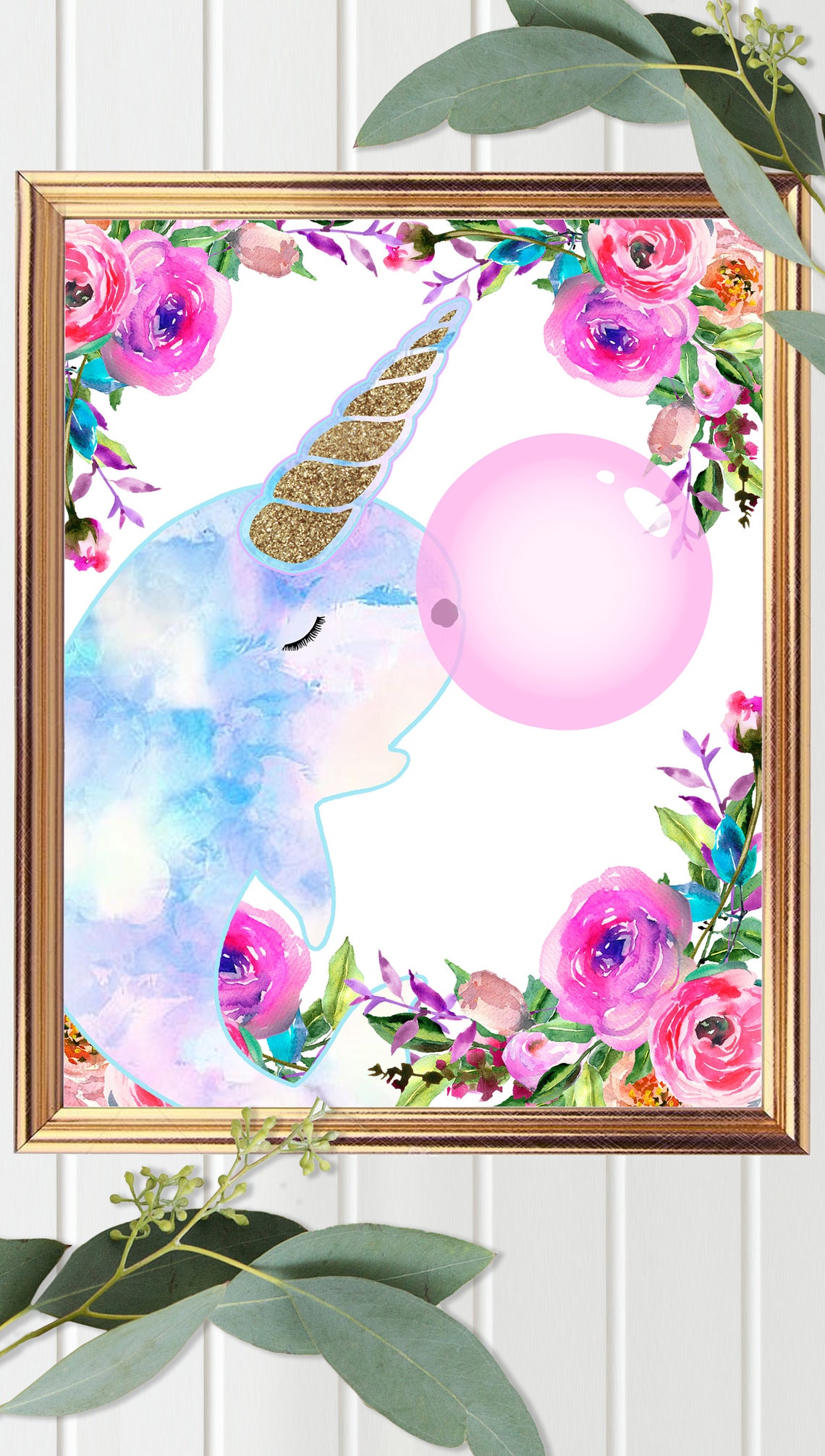 Narwhal Print, Unicorn of the Sea, Narwhal Bubble Gum, Printable, Girl ...