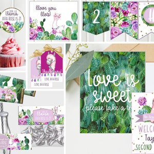 Llama Birthday Party Decorations, Cactus & Purple Flowers, Llama ...