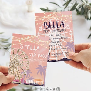 Editable Festival VIP Card, Girls Music Festival Birthday, Ferris Wheel ...