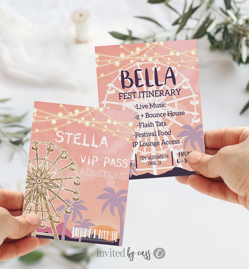 Editable Music Festival VIP Pass: Floral Birthday Invite (digital ...