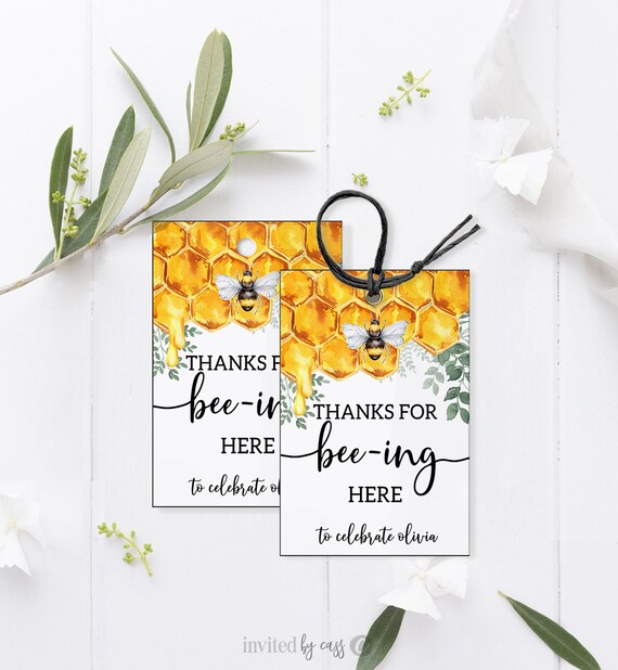 Sweet as can Bee Birthday Favor Tags, Bee Gift Tags, First Beeday ...