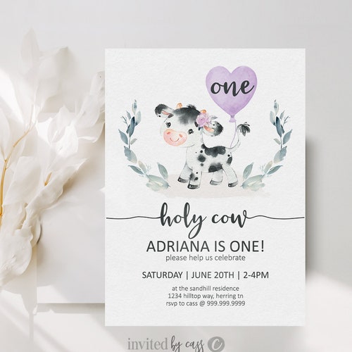 Editable Pink Floral Cow First Birthday Bundle Printable - Etsy Canada