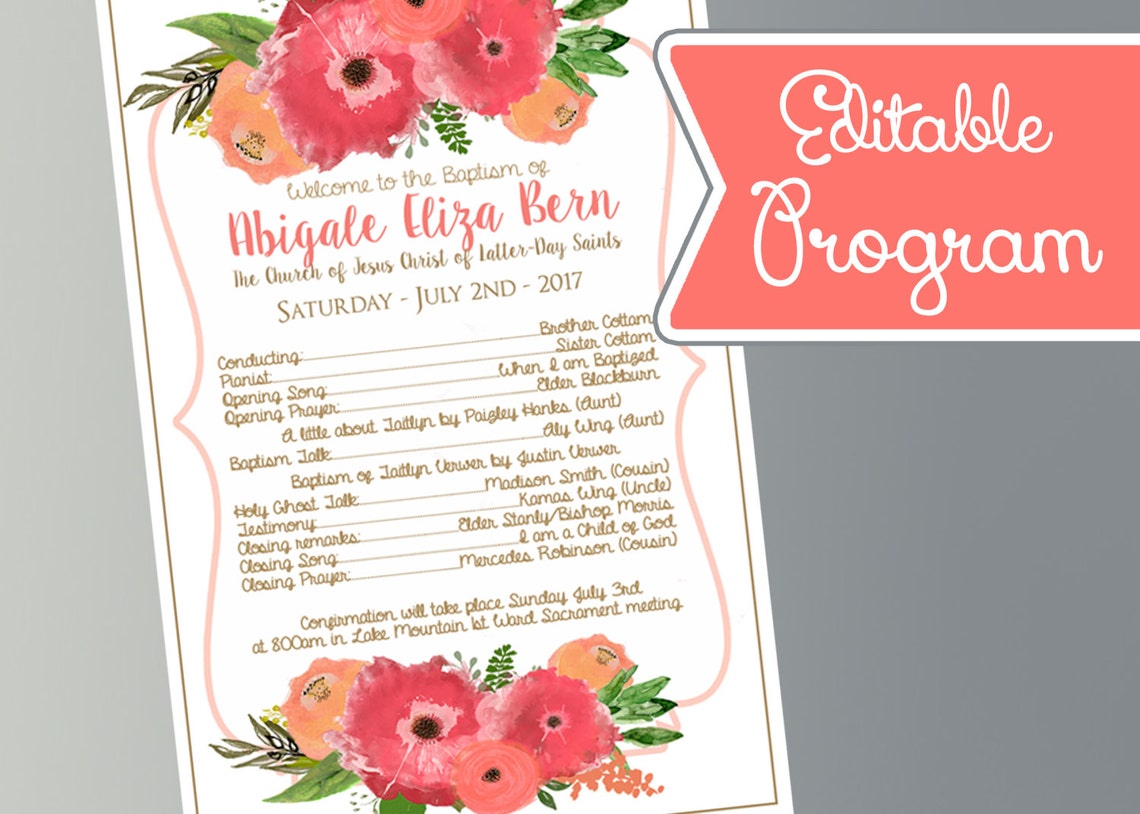 Baptism Decorations Printable - Coral and Pink Floral - Girl ...