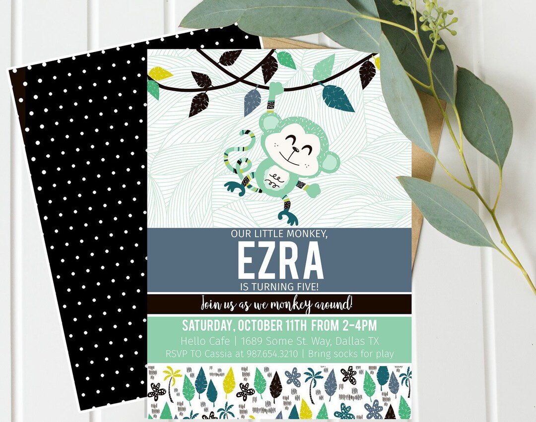 Boys Monkey Birthday Party Invitation, INSTANT Printable, Jungle ...