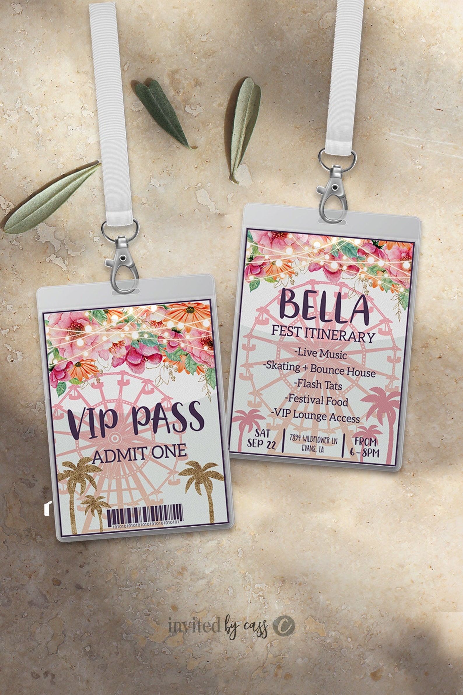 Editable Festival VIP Card Floral Girls Music Festival - Etsy