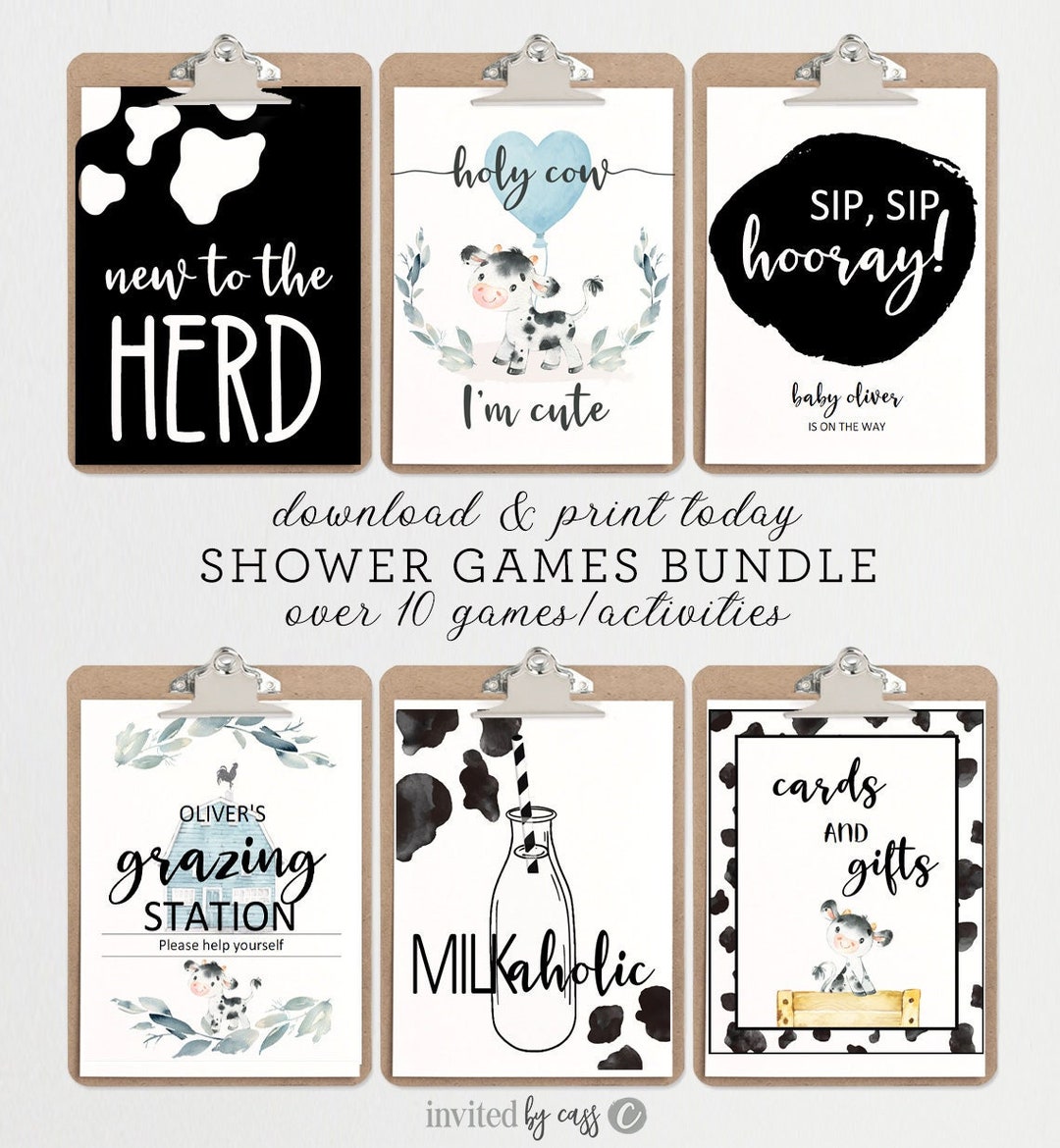 Editable Holy Cow We're Having a Baby Decor Signs Bundle, Blue Cow Farm ...