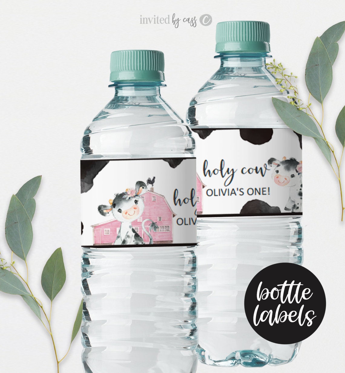 Editable Pink Holy Cow Birthday Water Bottle Labels, Cow Bottle Labels ...