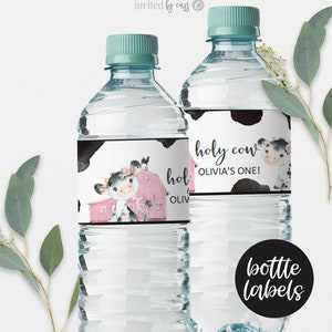Editable Pink Holy Cow Birthday Water Bottle Labels, Cow Bottle Labels ...