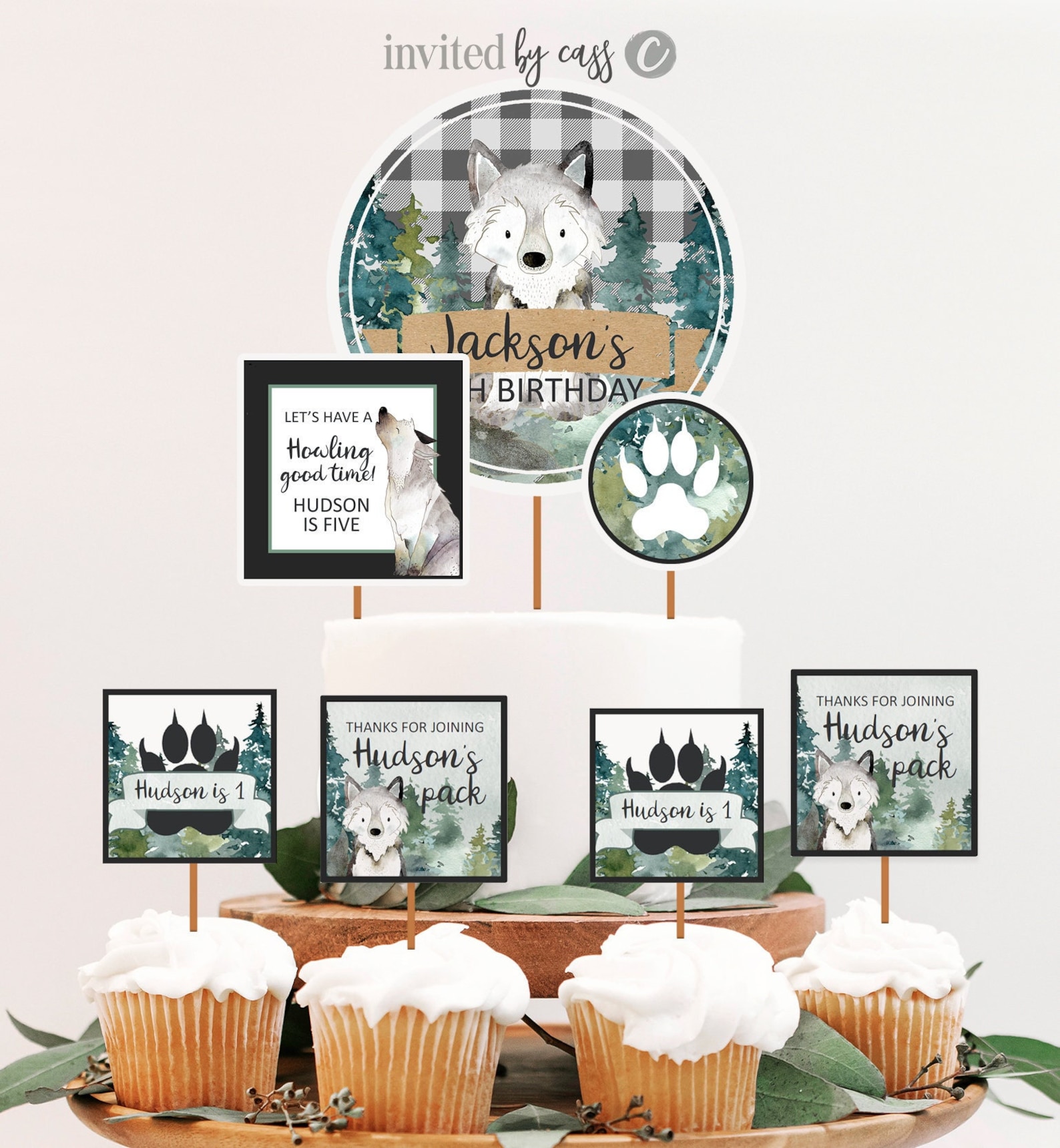 Wolf Party Cake & Cupcake Toppers First Birthday Second - Etsy