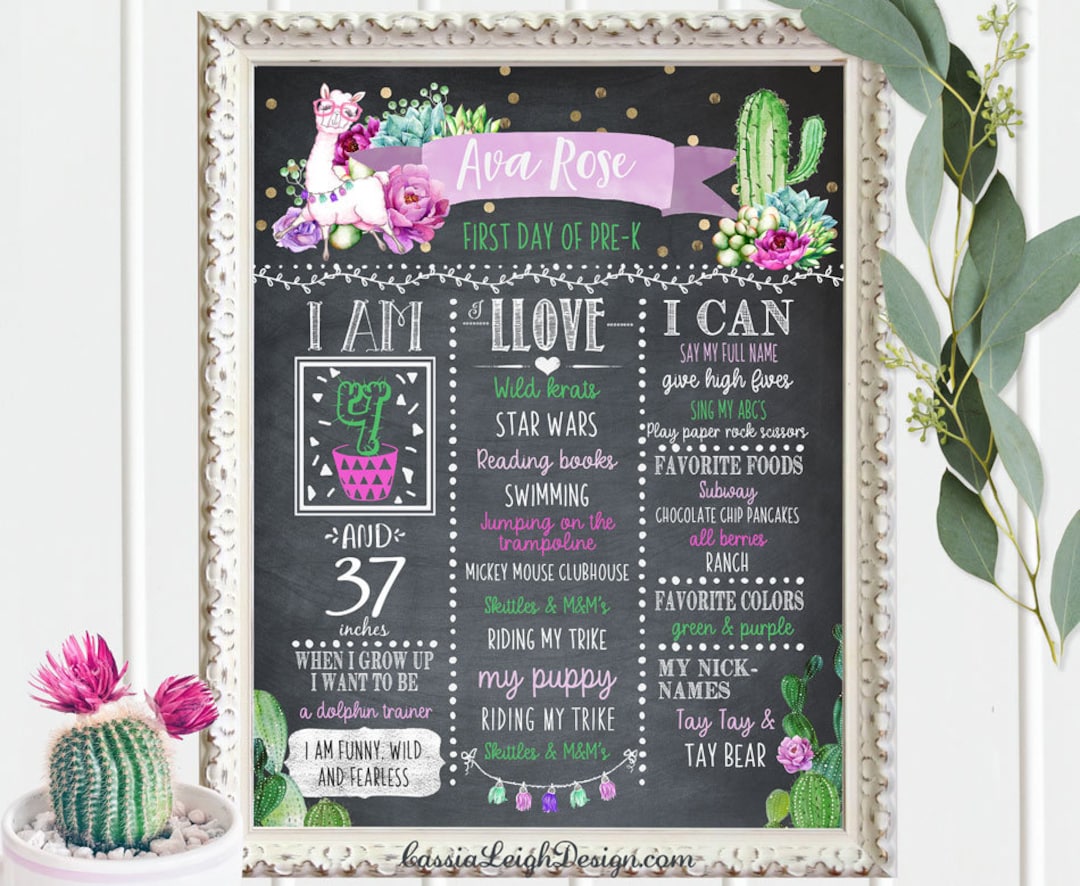 Llama Girl Back to School Chalkboard, Pre-k, Kinder, First Grade, 1st ...