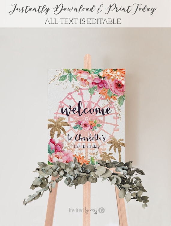 Editable Festival Welcome Sign, Floral music festival girls birthday ...