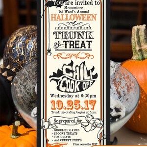 Halloween Trunk or Treat Chili Cook off Invitations, Black and White ...