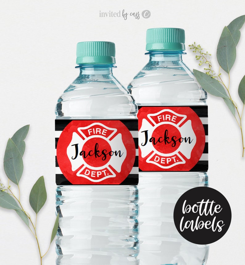 Firefighter Birthday Water Bottle Labels, Fireman Bottle Labels Fire ...