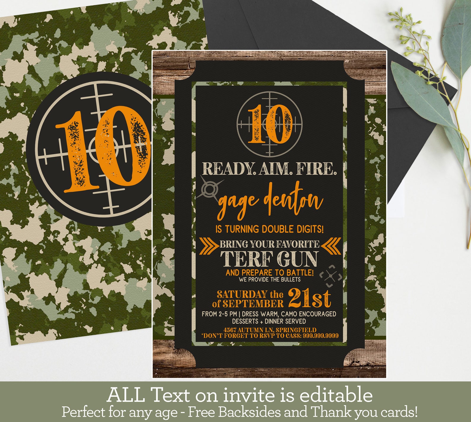 Boys Birthday Invitation, Camo Army Invite, Template, Boys, Any Age ...