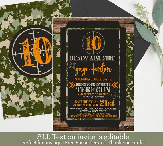Paper Invitations Announcements Camo Birthday Calling All Troops Military Birthday Young Boy 