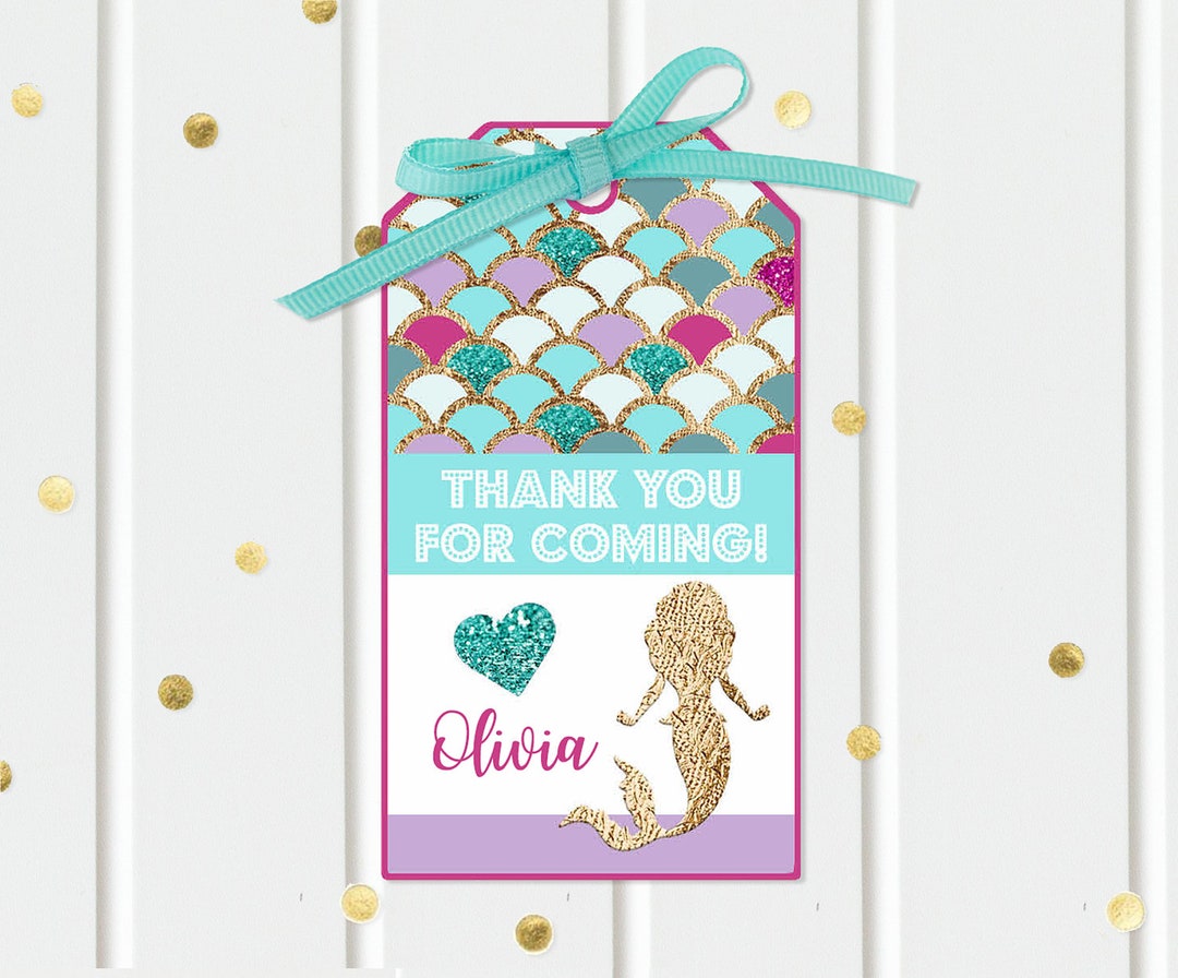 Mermaid Birthday Tags, Purple and Teal Mermaid Gift / Favor Tags, Under ...