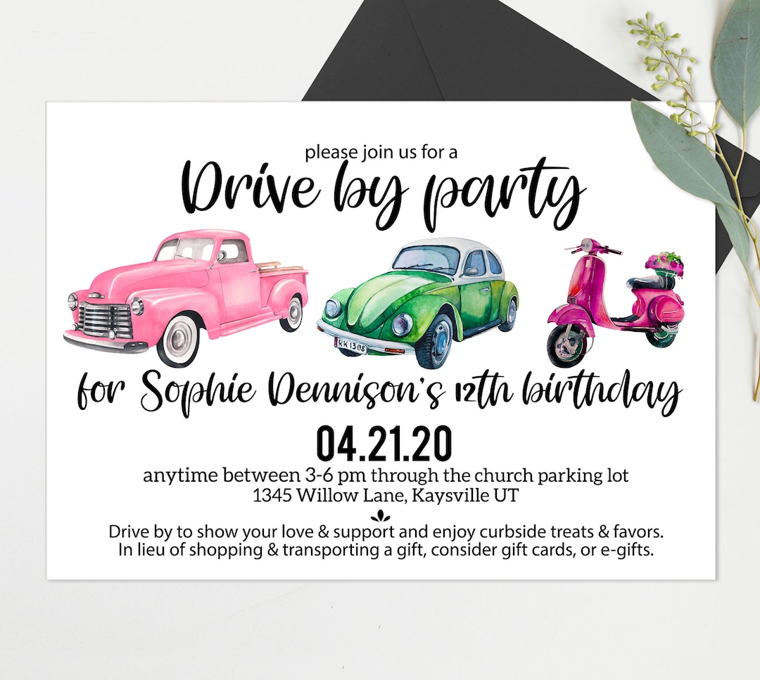Drive by Birthday - Instant Download Quarantine - Pink Green Cars Drive ...
