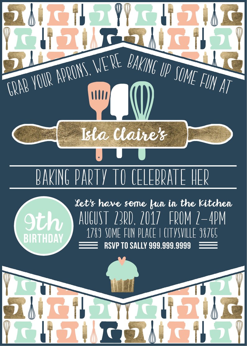 Cooking Baking Birthday Party - Invitations - Cooking Baking Birthday ...