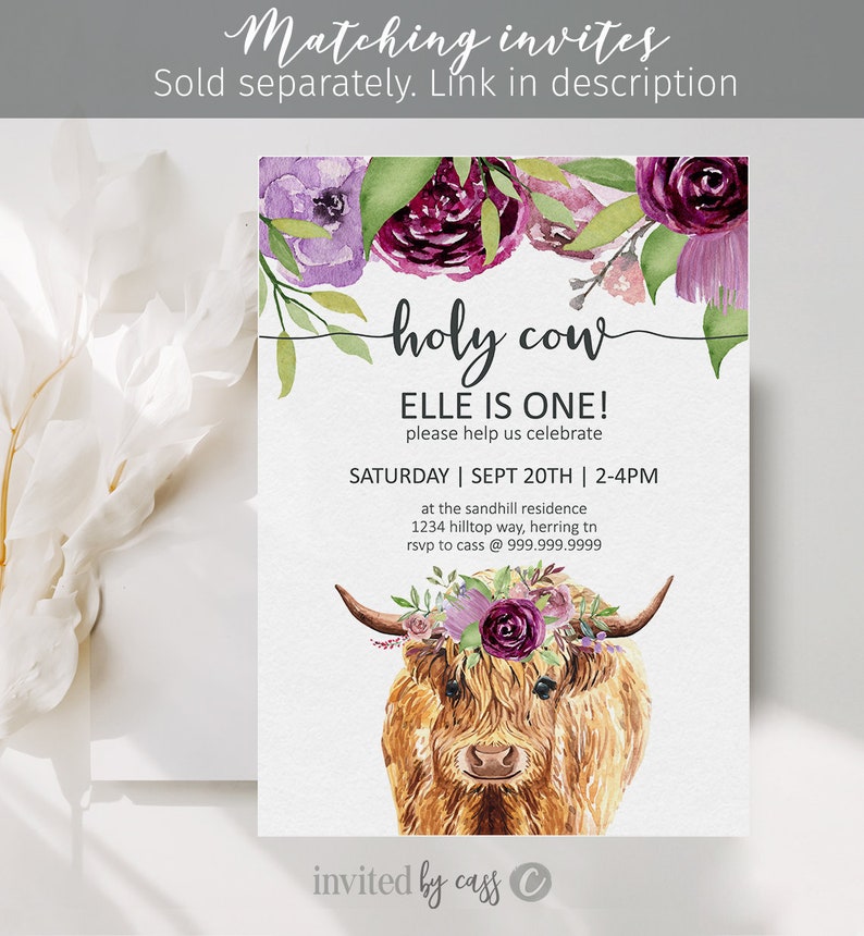 Editable Holy Cow Birthday Water Bottle Labels Purple - Etsy