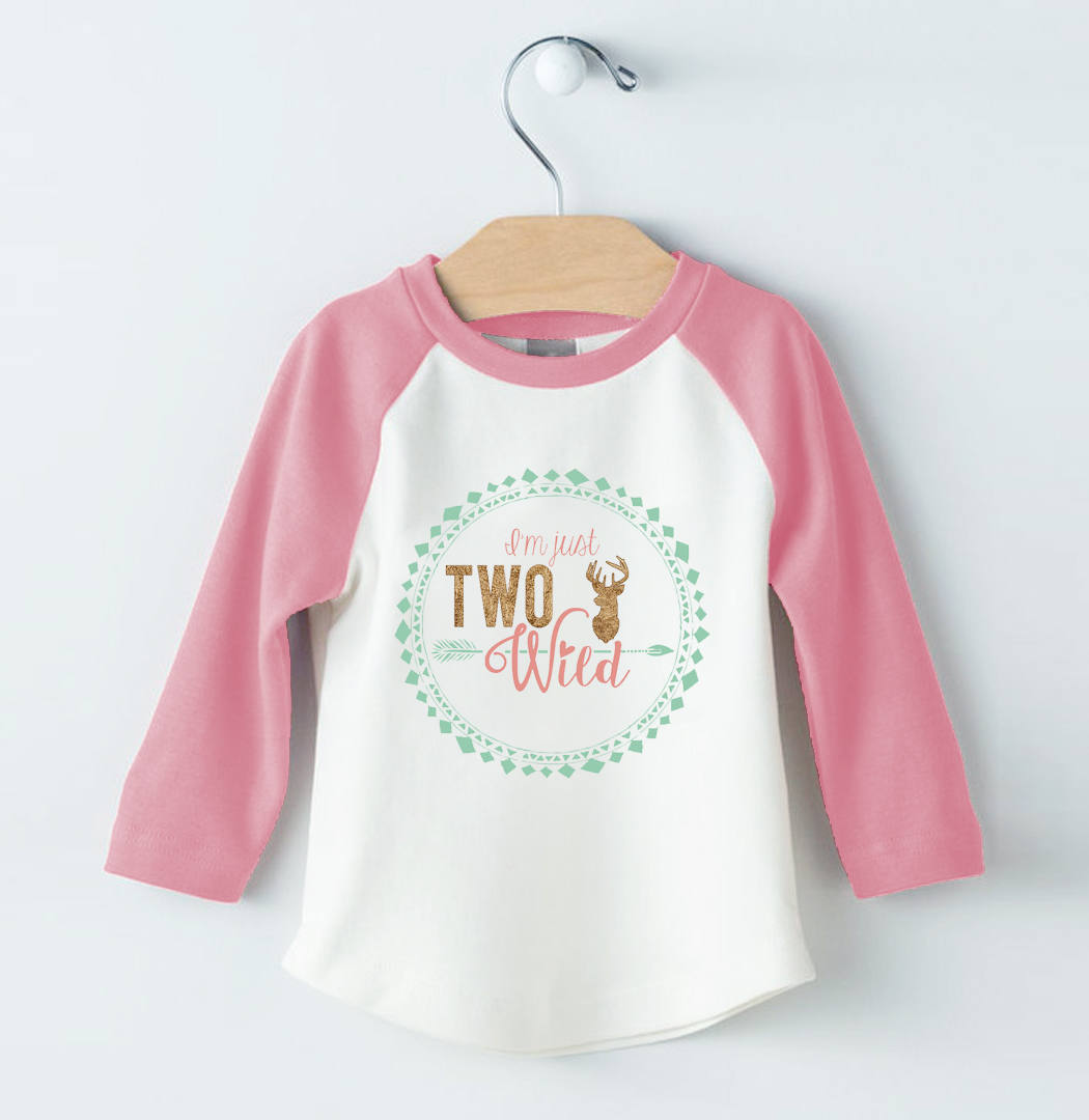 Two Wild Tee Shirt design Pink and teal iron on Girls 2nd | Etsy