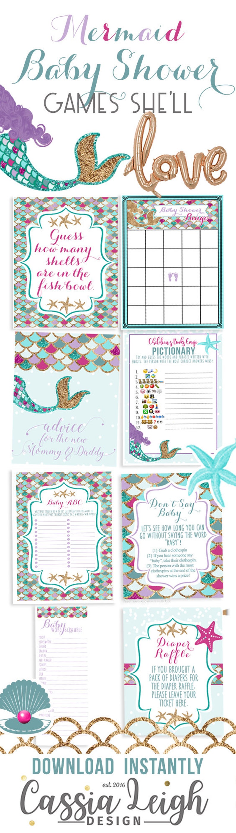 Mermaid Baby Shower Games, Under the Sea Shower, Girl Baby Shower, Fun ...
