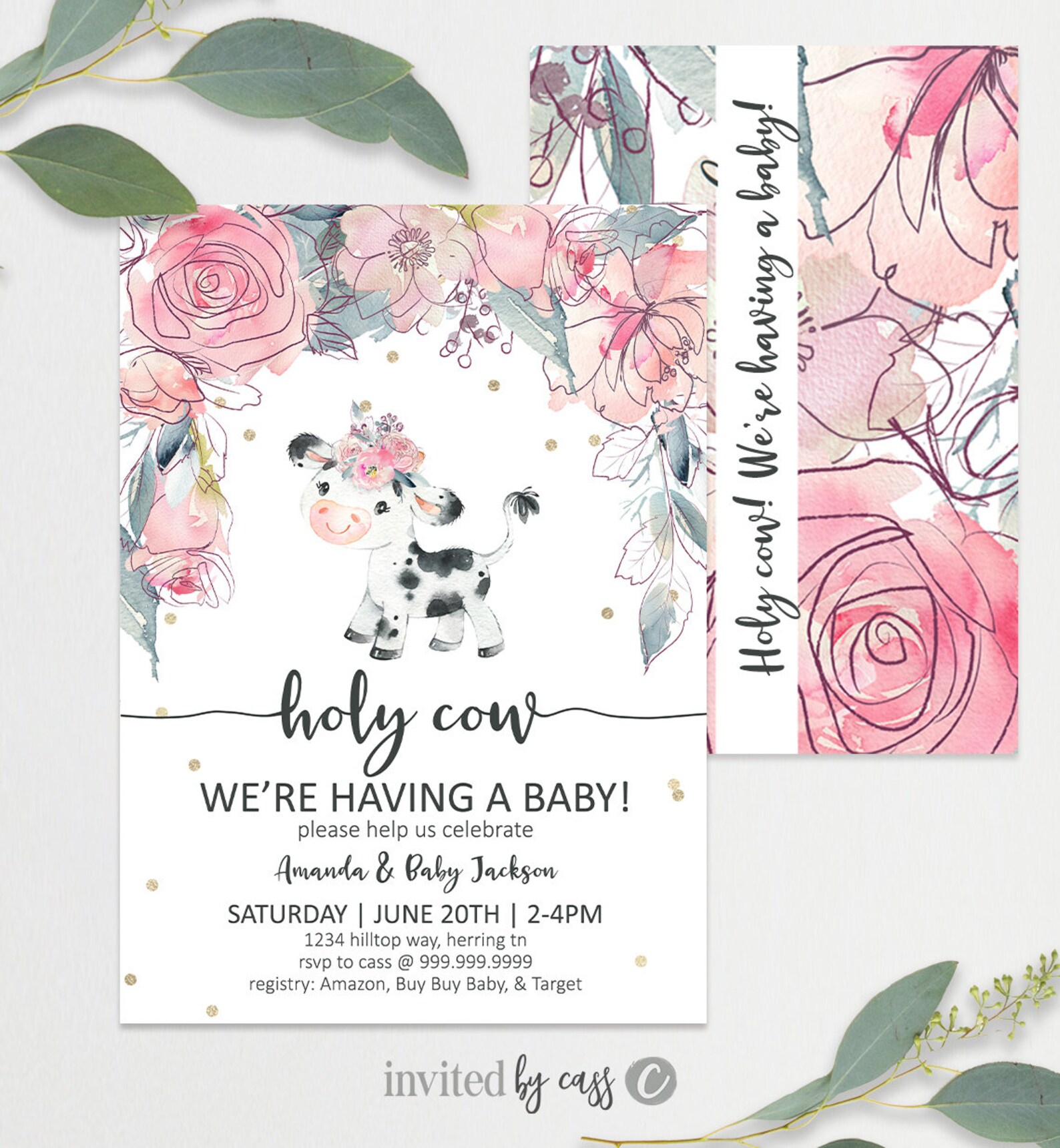 Holy Cow We're Having a Baby Shower Invitation Pink | Etsy