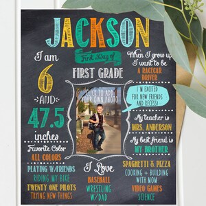 Back to School Chalkboard, Boy Photo, First Day of School Sign, ANY ...