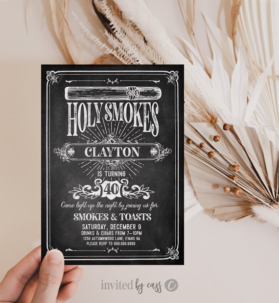 Toasts and Smokes Party Invitation - Male Mens Cigar Cheers - 30th 40th ...
