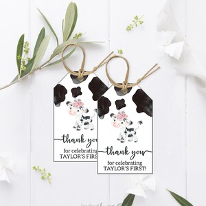 Editable Holy Cow Birthday Favor Tags, Pink Cow Bottle Labels Cow Decor ...