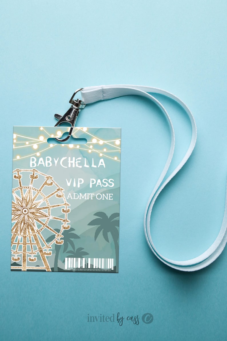 Editable Music Festival VIP Pass: Blue Boho Birthday Party Invite ...