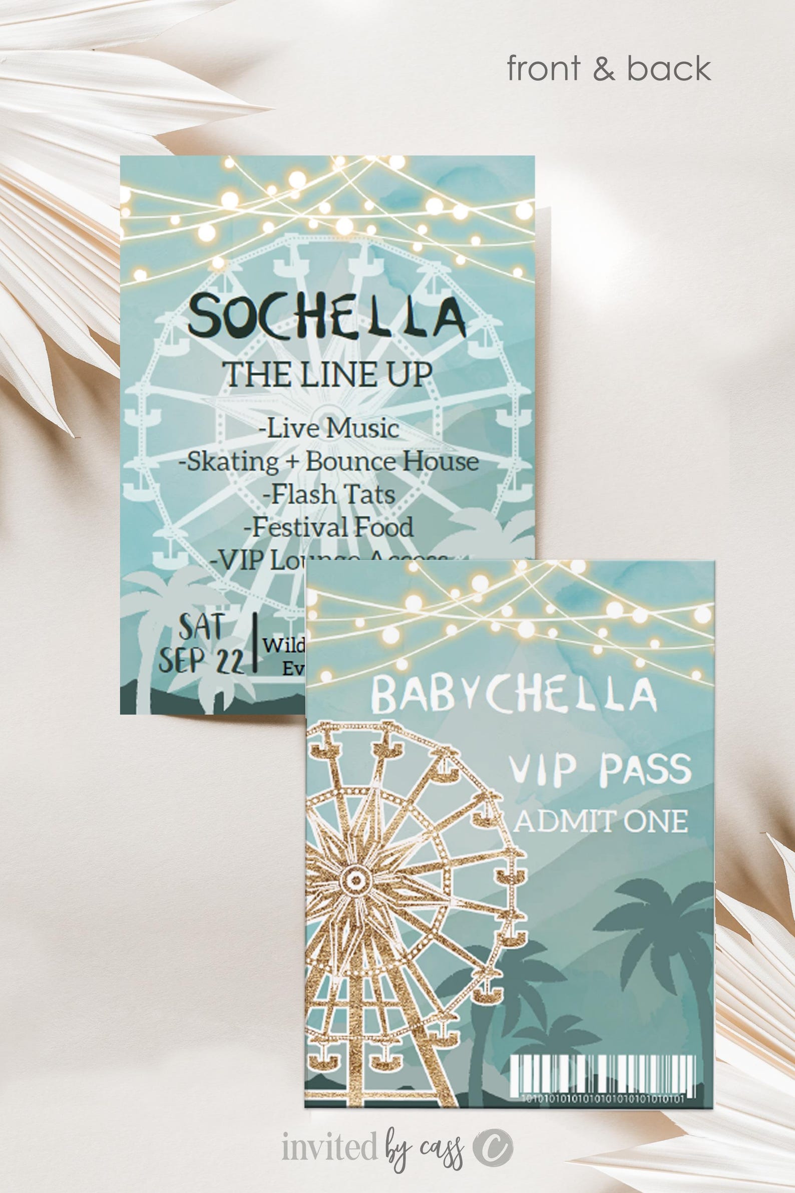 Editable Music Festival VIP Pass: Blue Boho Birthday Party Invite ...