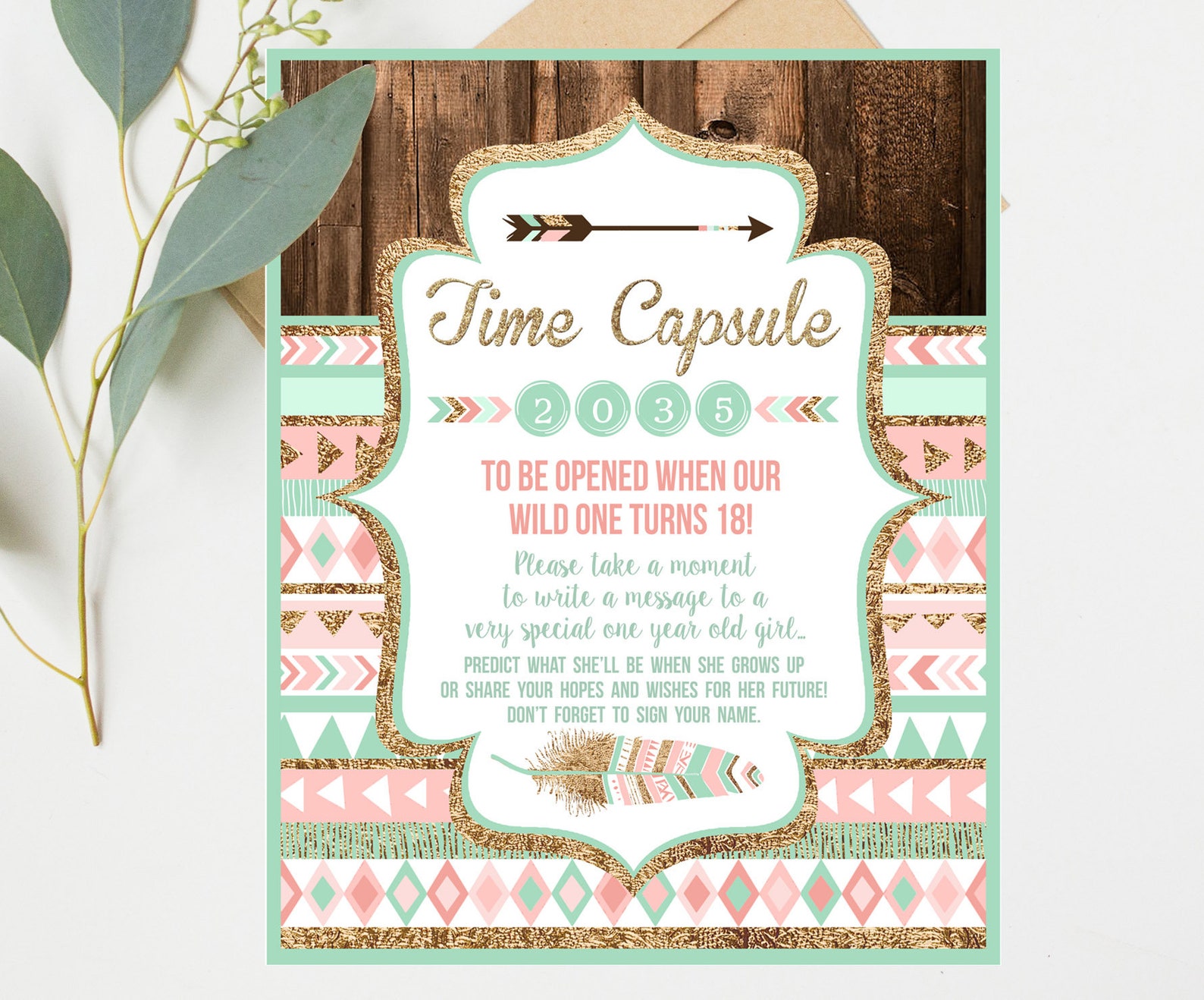 Wild One Time Capsule Coral Gold & Teal pink Option Too - Etsy