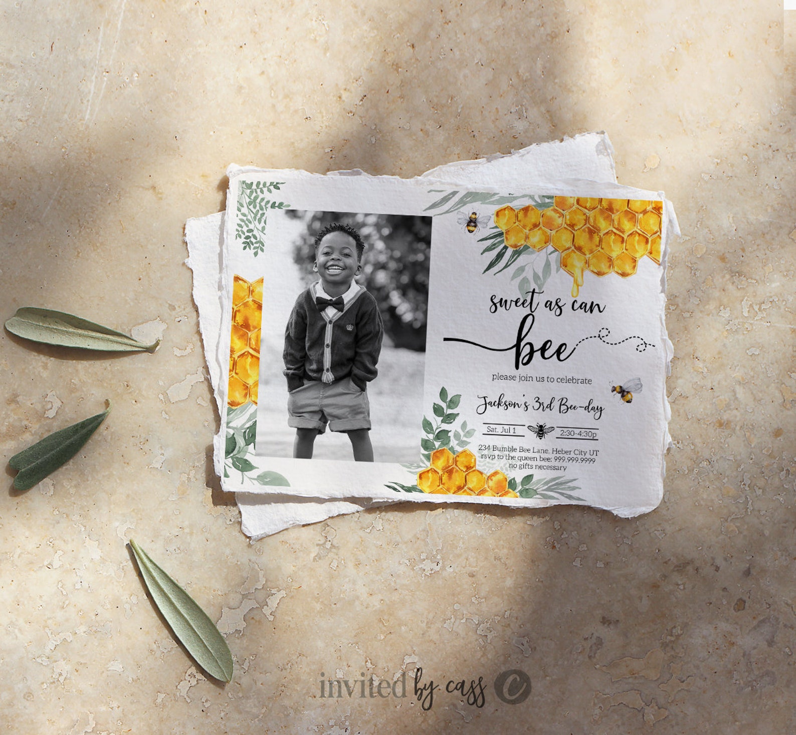 Boys Bee Day Invites 1st 2nd 3rd 4th Any Age Bee-day - Etsy