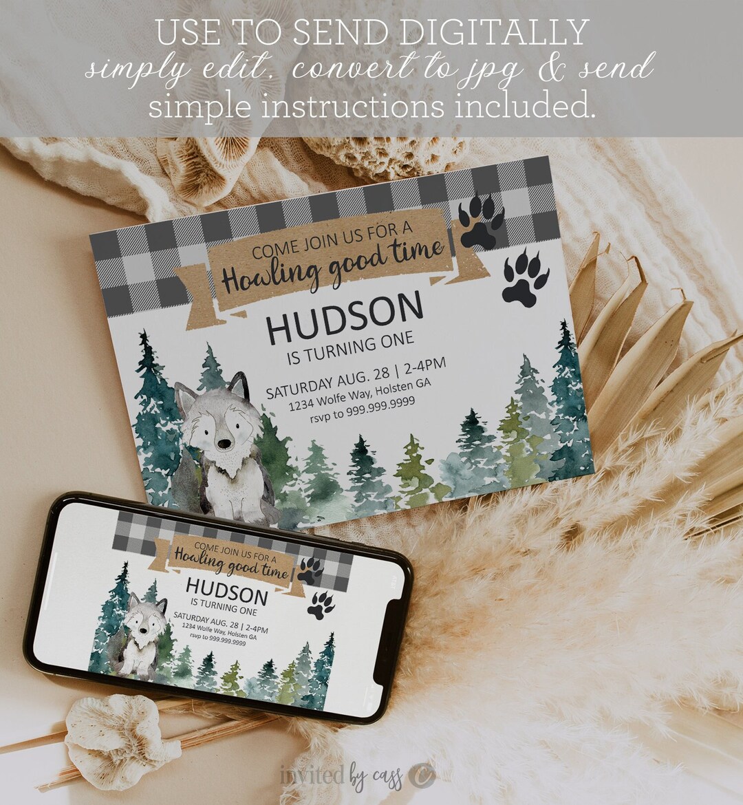 Wolf Howling Party Invitations | First Birthday, Second, Third ...
