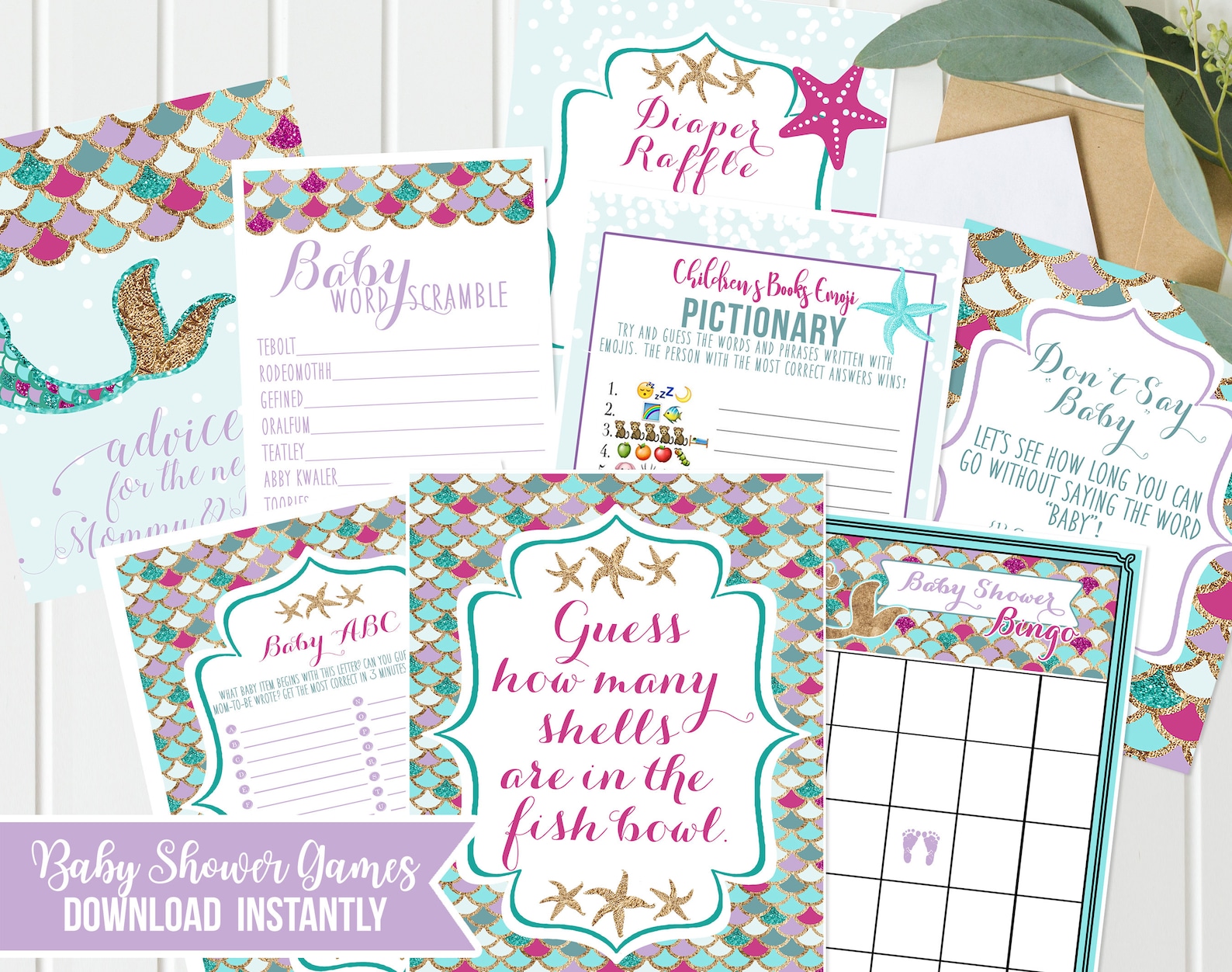 Mermaid Baby Shower Games Under the Sea Shower Girl Baby - Etsy