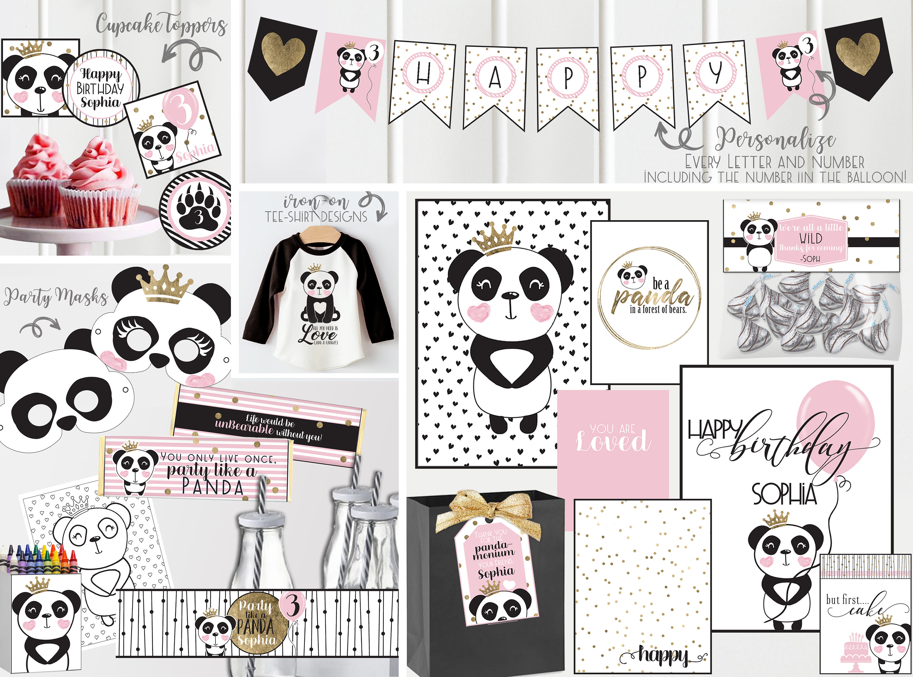 Panda Party Bundle Pink Panda Birthday Party Printable | Etsy