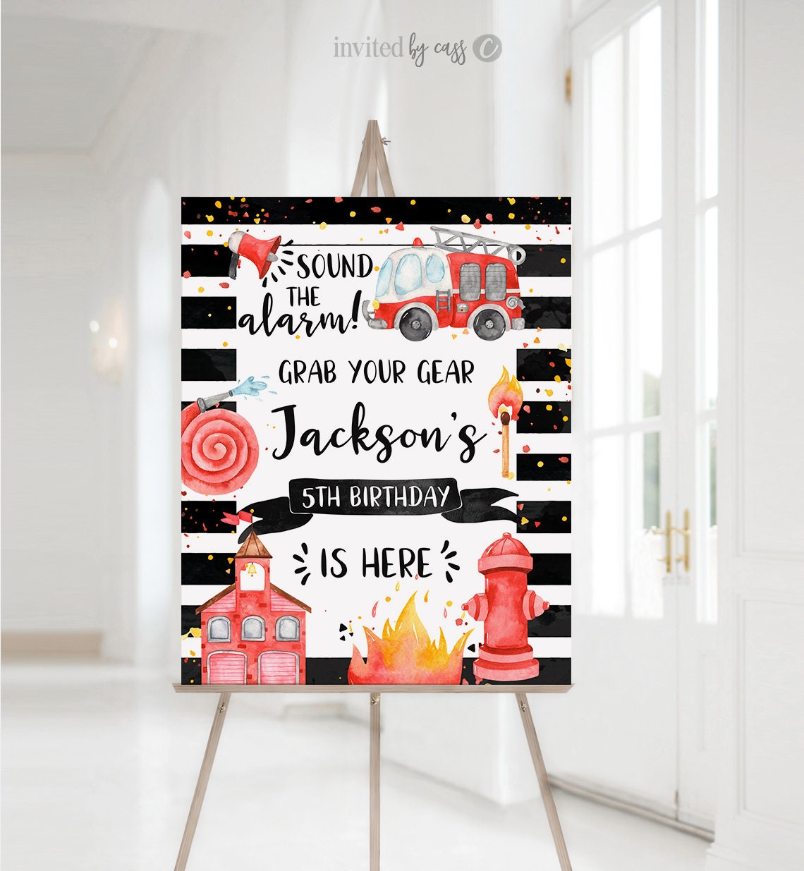Firefighter Birthday Welcome Sign Fireman Poster Fire Flames - Etsy