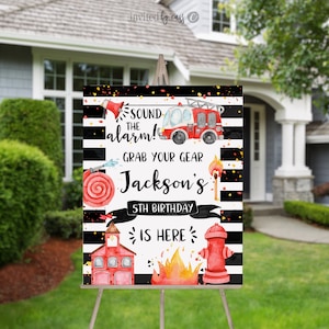 Firefighter Birthday Welcome Sign, Fireman Poster, Fire Flames Big Sign ...