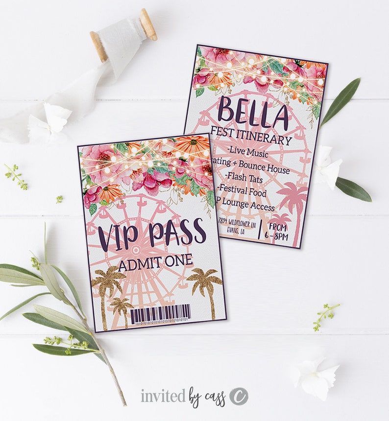 Editable Festival VIP Card Floral Girls Music Festival - Etsy