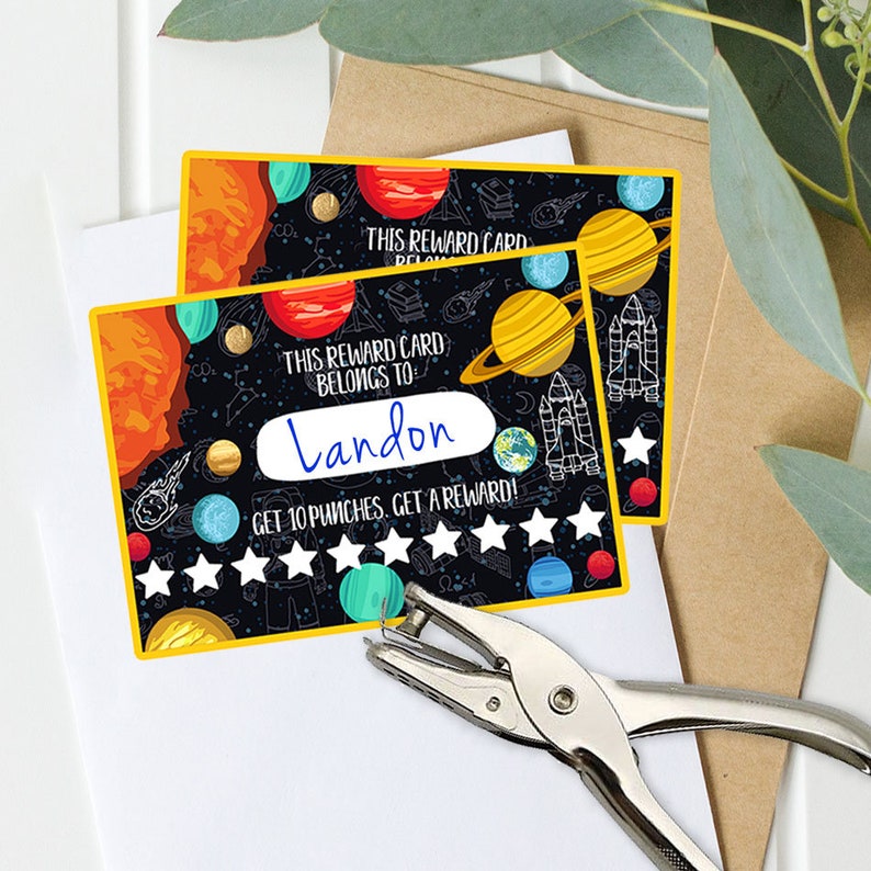 Kids Reward Chart Sticker Chart Punch Cards Boys Space - Etsy