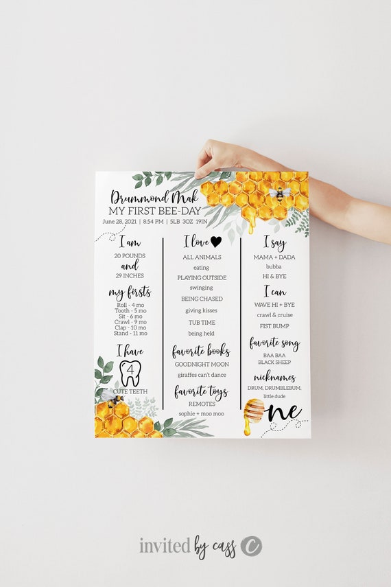 First Bee Day Milestones, Sweet as can Bee 1st Birthday, First Birthday ...