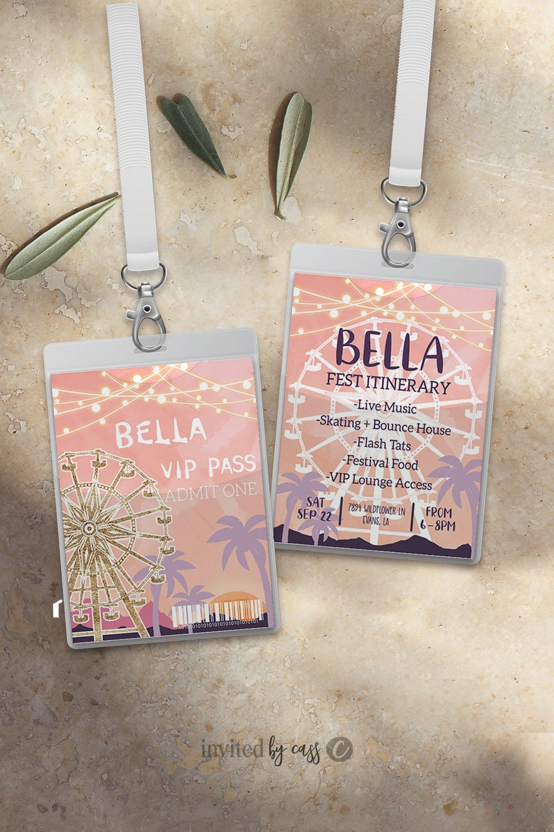Editable Festival VIP Card, Girls Music Festival Birthday, Ferris Wheel ...