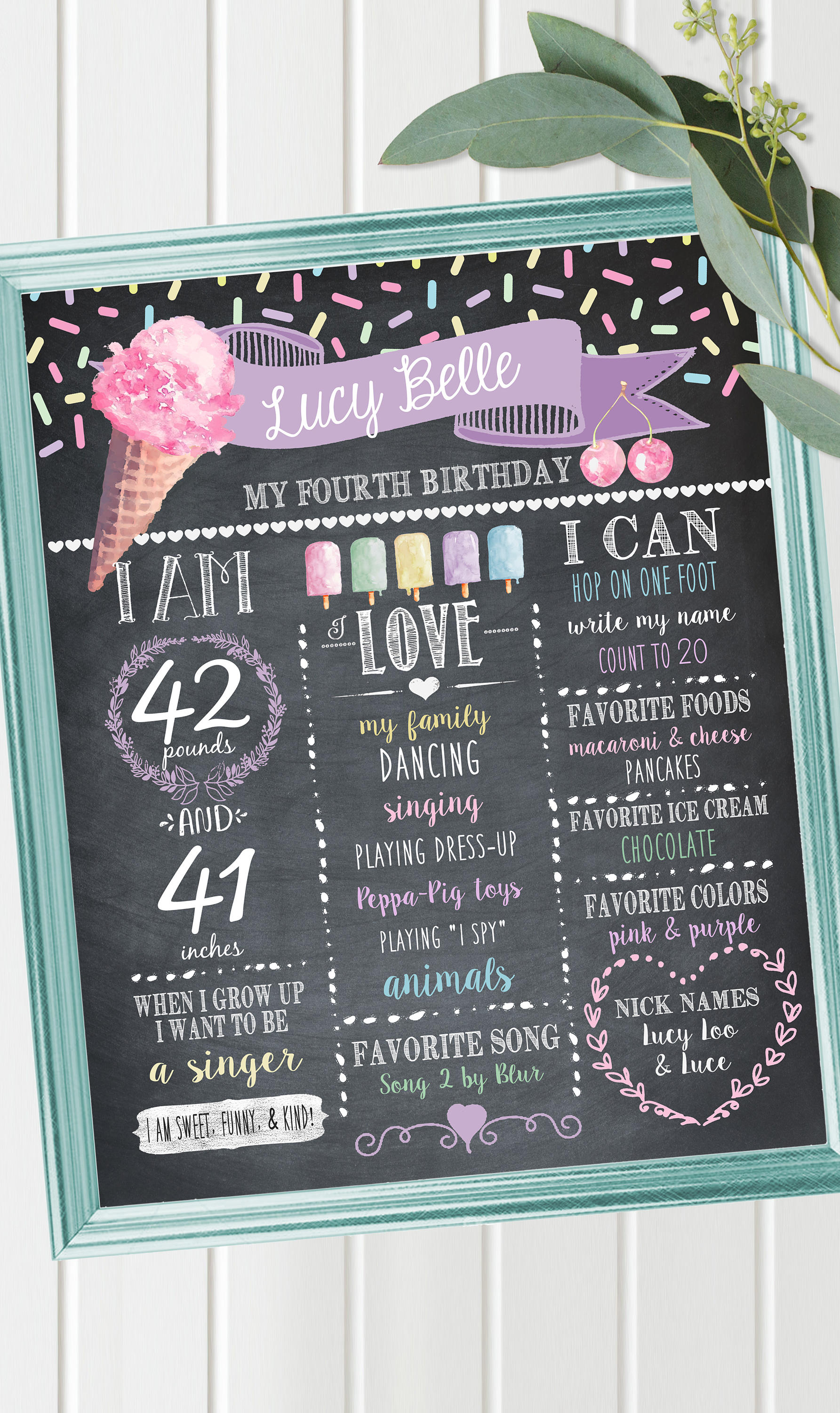 Ice Cream Birthday Chalkboard Sign Custom Printable | Etsy