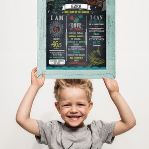 Back to School Boys Chalkboard Sign - Dinosaur Shark Chalkboard, First ...