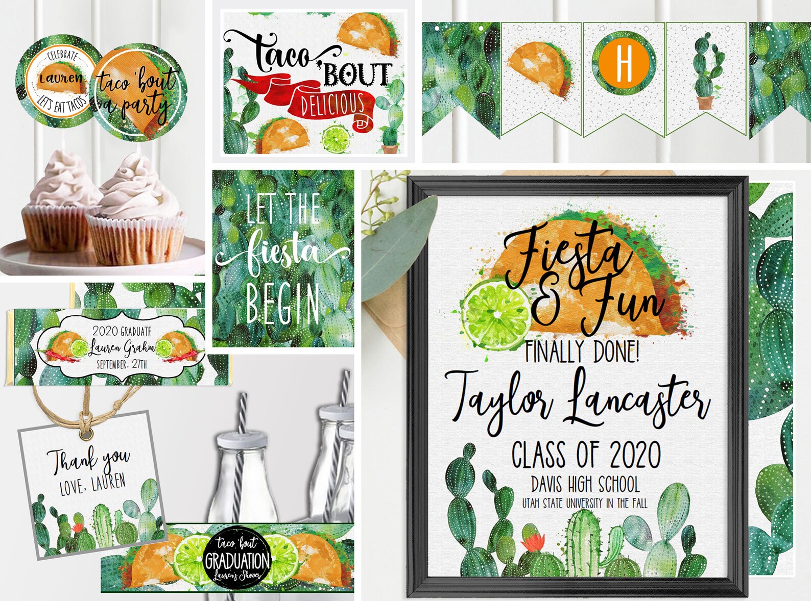 Decor Bundle Printable Graduation Fiesta Taco Graduate | Etsy